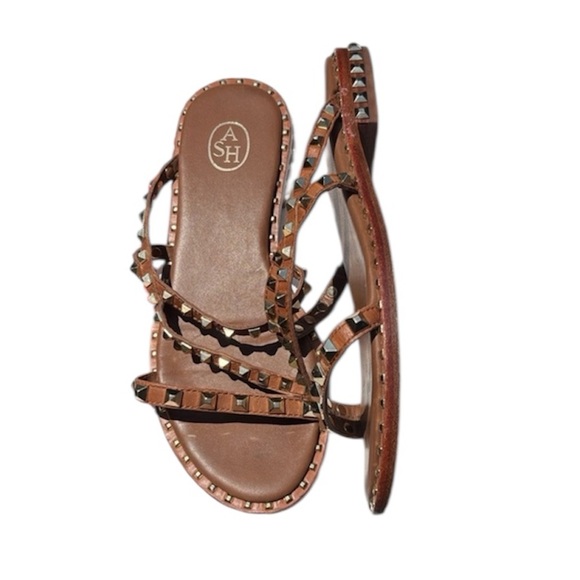 Ash | Shoes | Ash Brown Leather Sandals With Studded Detail Sz 37 ...